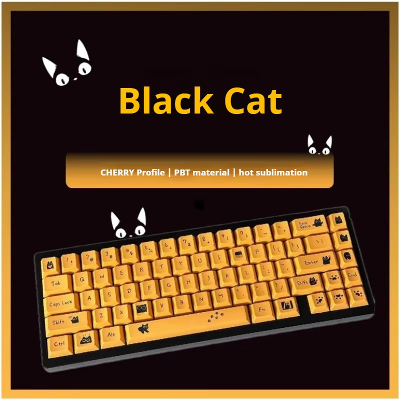 124 Keys Black Cat Keycaps Cherry Profile PBT Keycap For Mx Switch ...