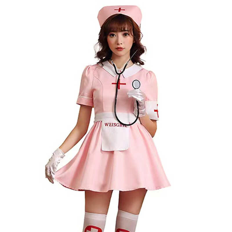 Women Halloween Pink Nurse Costumes Female Doctor Cosplay Carnival ...