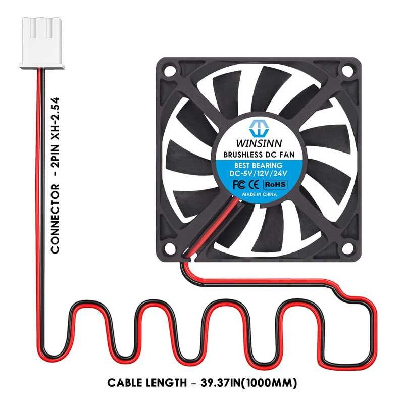 70mm WINSINN DC fan 12V 7010 dual ball bearing brushless cooling 70x10mm 2PIN (2-piece set ...