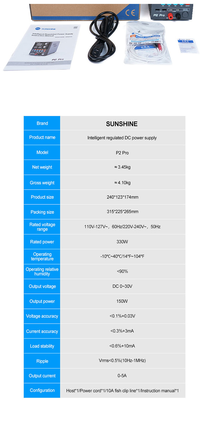 SUNSHINE P2 PRO Intelligent Regulated DC Power Supply with Four-digit Display 30V/5A Toroidal ...