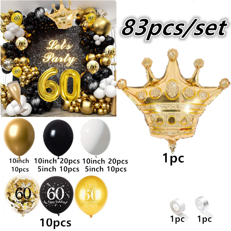 60th Birthday Balloons Garland Arch Kit, Black Gold Balloons with Happy ...