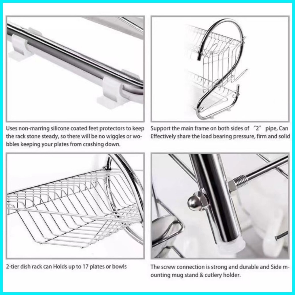Dish Rack Double Layer Plate Bowel Cup Dish Drainer Rack Plate Holder ...