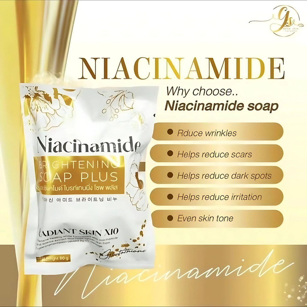 Niacinamide Brightening Soap Plus for Radiant and Fairer Skin x10 - Body Care Cleansing 80g Soap ...