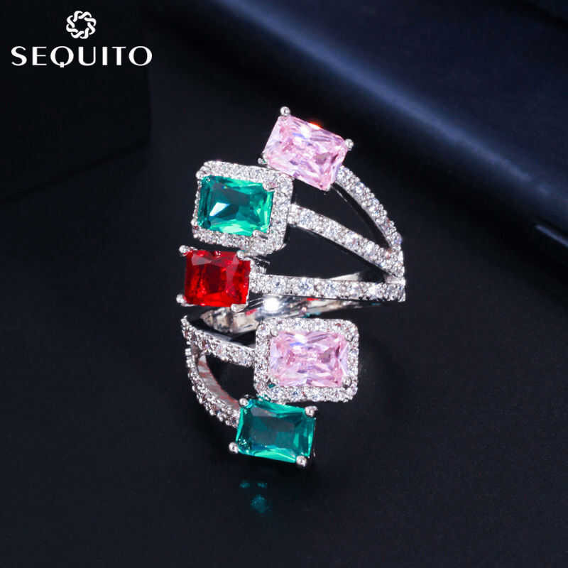 SEQUITO Sparkling Princess Cut Cubic Zirconia Stone Engagement ...
