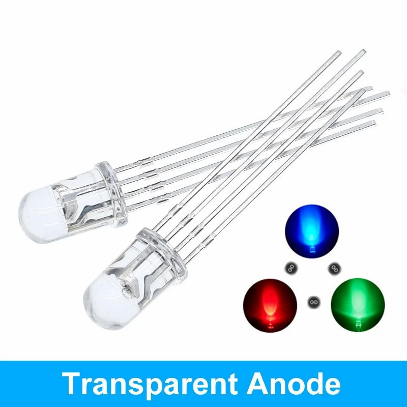 20PCS 5mm RGB LED Common Cathode / Common Anode Tri-Color Emitting ...