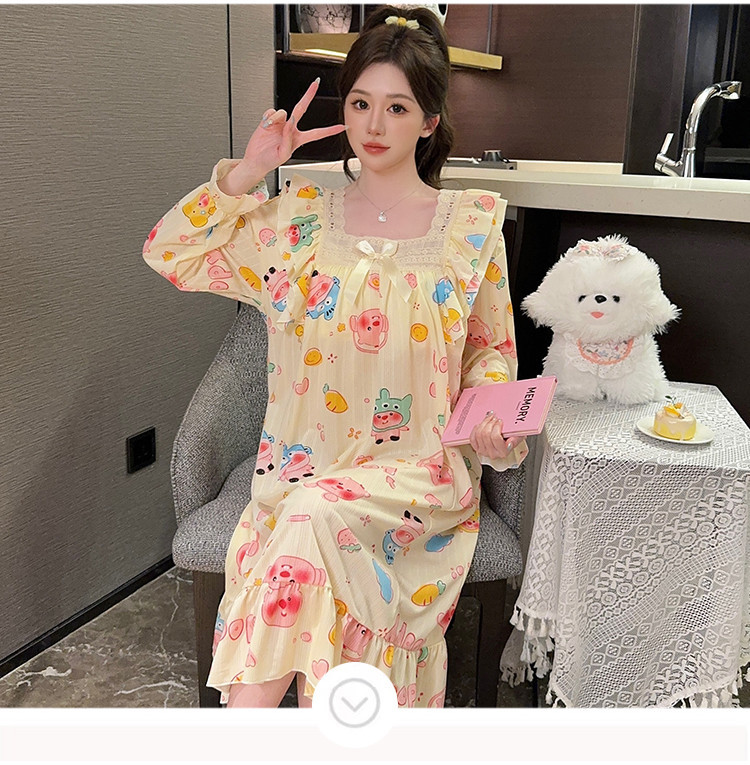 Night dress M-5XL Pajama for Woman Padded Pajamas dress Autumn Long ...