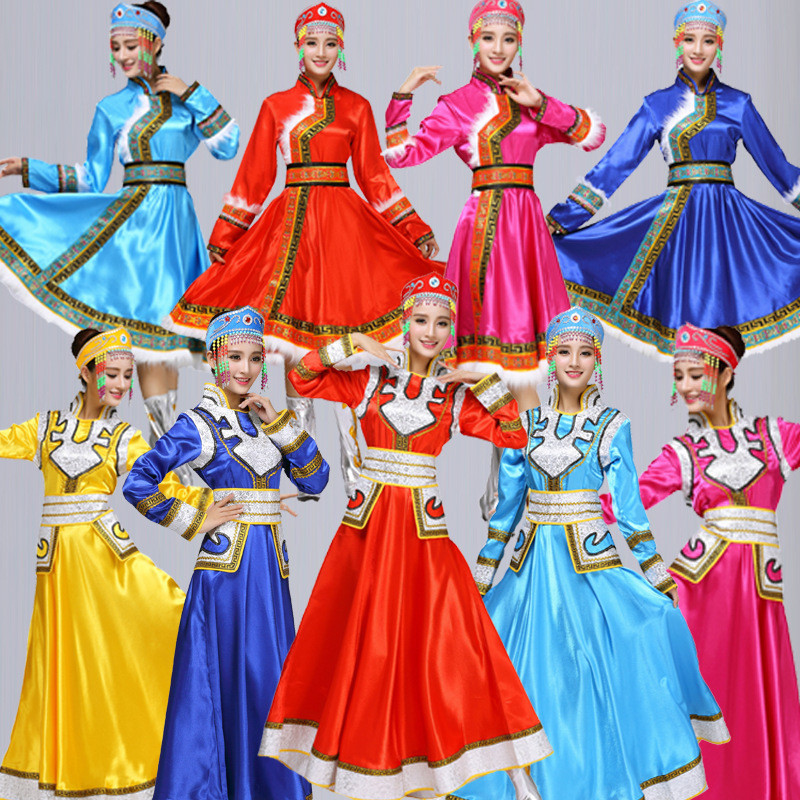 Mongolian Dance Costume Adult Female Xizang Square Long Skirt Ethnic Minority Inner Mongolia ...