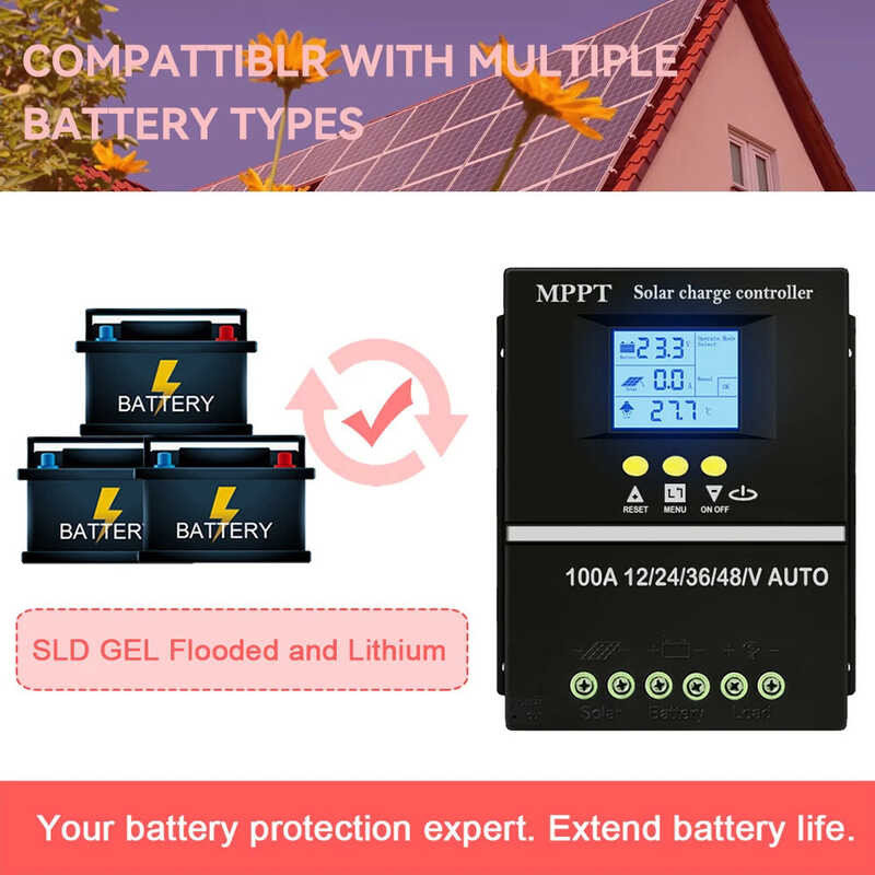 LY Powmr 40A/60A/80A/100A MPPT SolAr CHArge Controller 12V 24V 36V 48V LCD DiSplAy BAttery ...