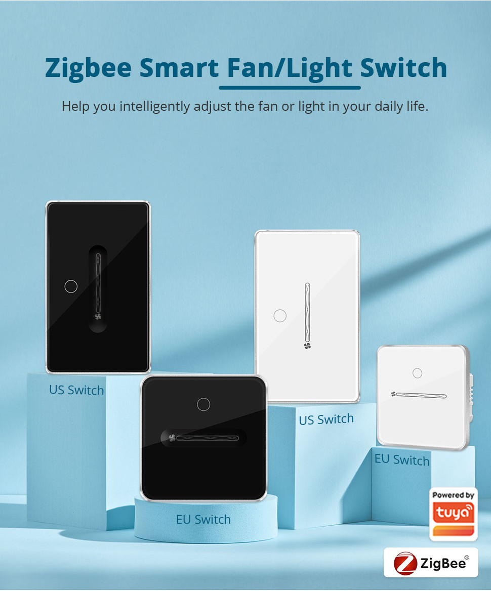 zemismart Tuya Zigbee Ceiling Fans Switch,1 Gang Neutral Fan Light ...