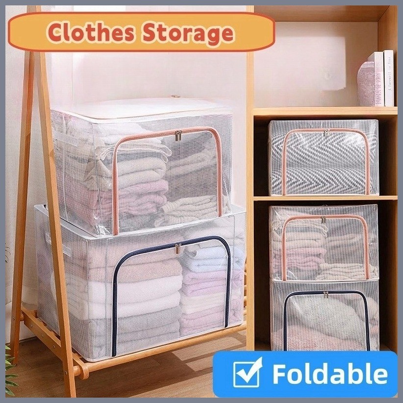 【24H SHIP】Translucent Clothes Storage Organizer Box Wardrobe Clothes ...