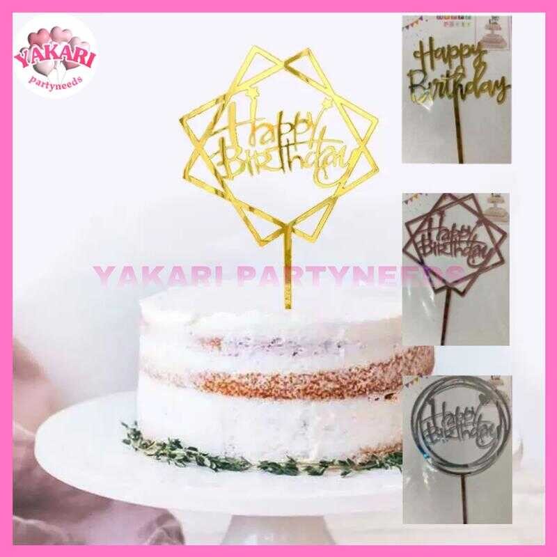 Acrylic Mirror Cake Topper Birthday Insert Card Happy Baking Decoration ...