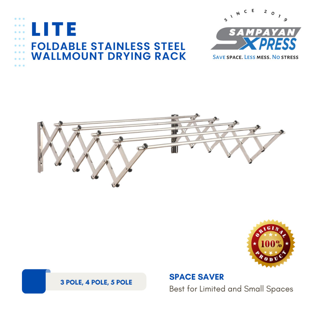 Sampayan Xpress LITE Poles Retractable Stainless Steel Wall Mounted Clothes Drying Rack ...