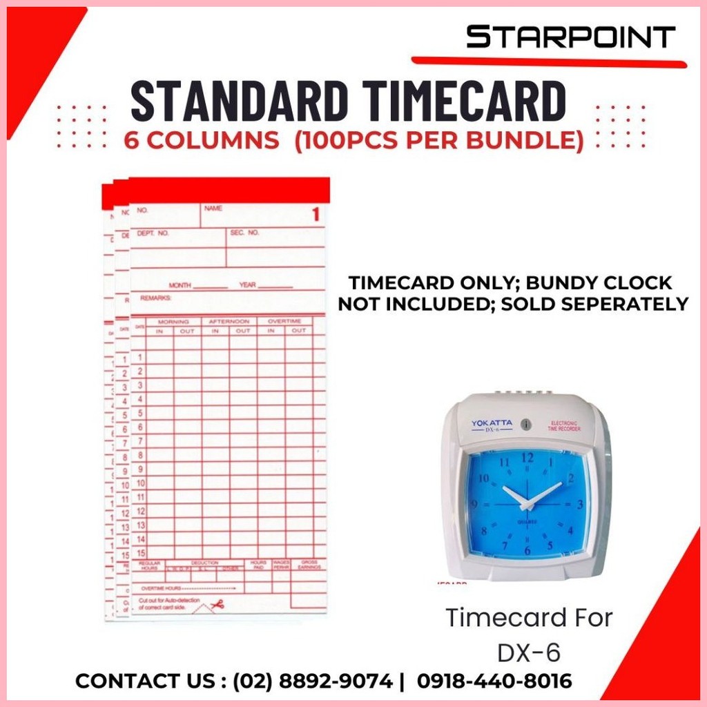 Timecard For Bundy Clock, Standard Timecard , 6 columns Timecard, C9000 ...