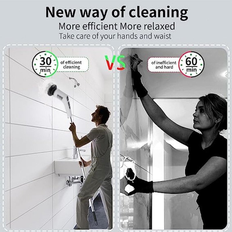 9-in-1 Cordless Power Brush 9 Heads Deep Cleaning Bathroom Grime No ...