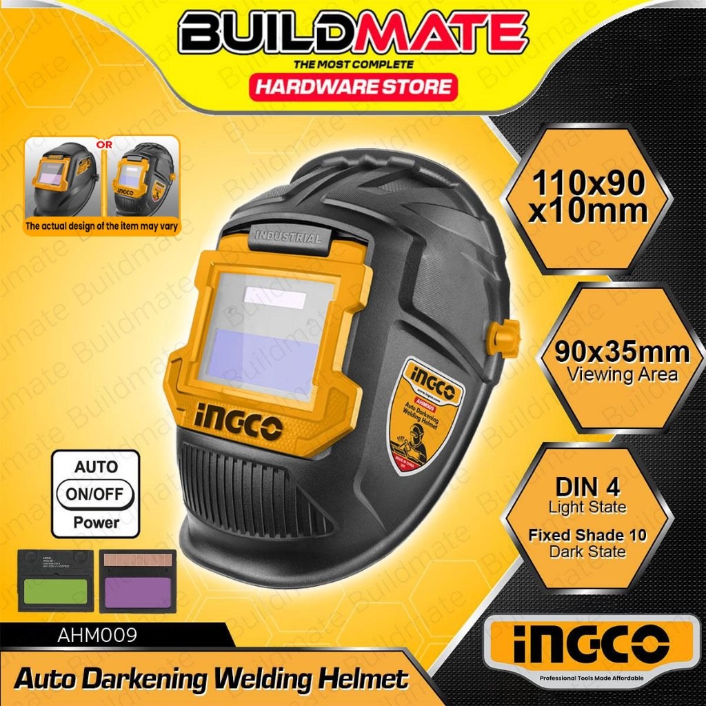 BUILDMATE Ingco Solar Powered Auto Darkening Welding Helmet Mask ...