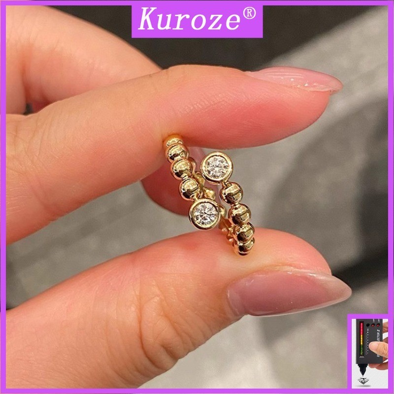 Kuroze medieval wind 18k gold double raw stone bubble diamond ring light luxury personality ...