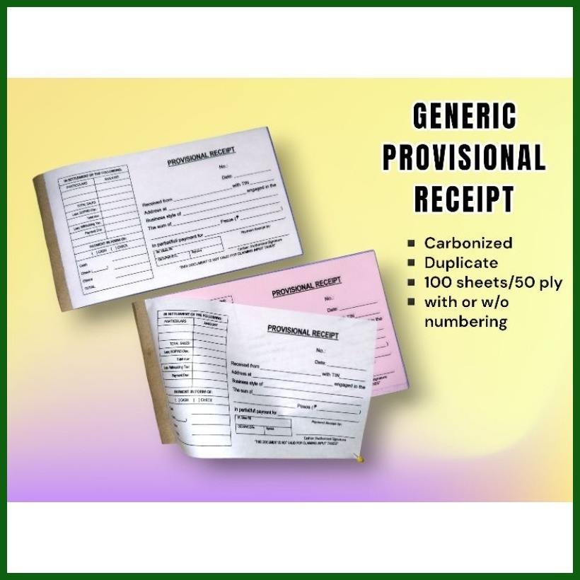 ♒ GENERIC 4x7 ACKNOWLEDGEMENT RECEIPT / PROVISIONAL RECEIPT ...