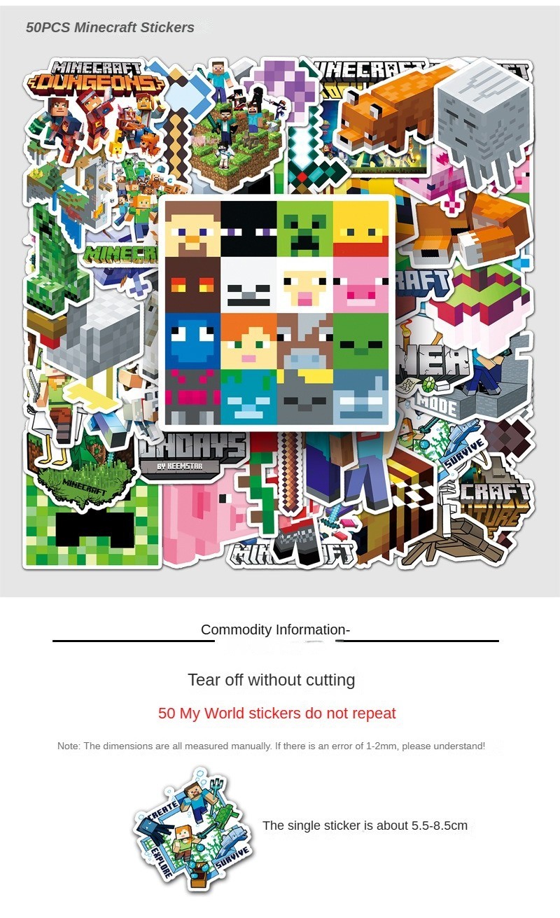Minecraft Stickers Waterproof PVC Stickers Set - Reusable Adhesive ...