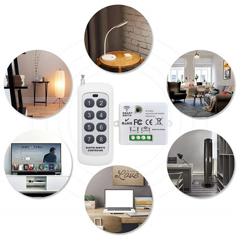 433MHz Remote Control led switch 220V 1ch Relay Module Wireless Smart ...