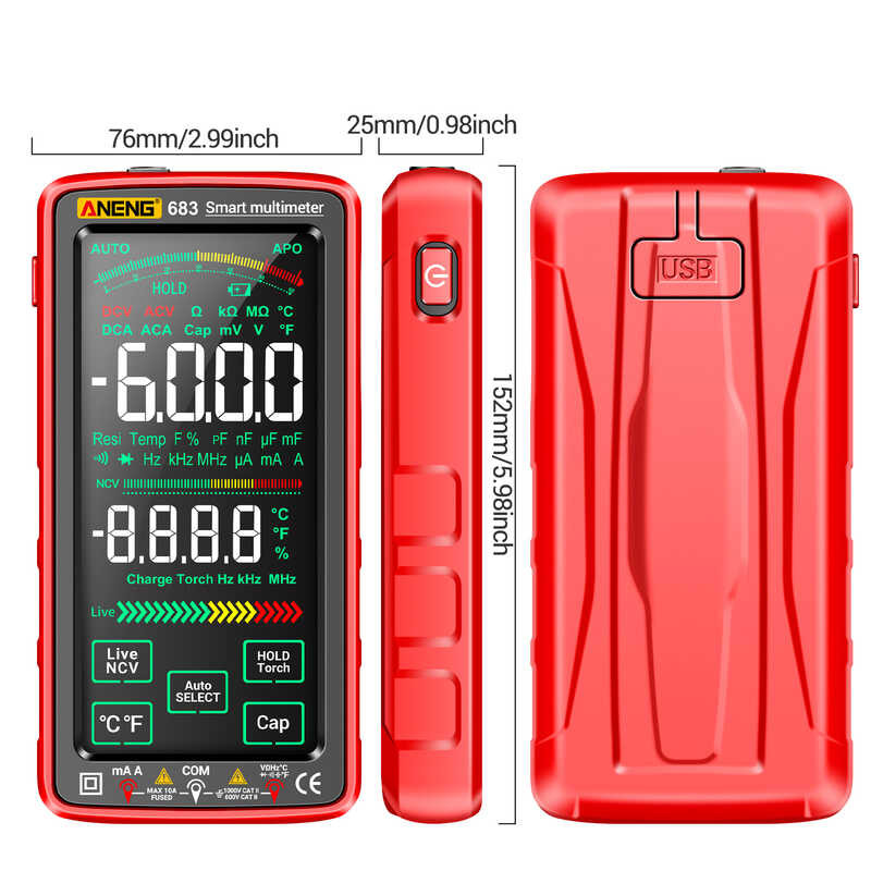 683 ANENG 6000 Counts Touch Screen Digital Multimeter Smart Anti-Burn ...