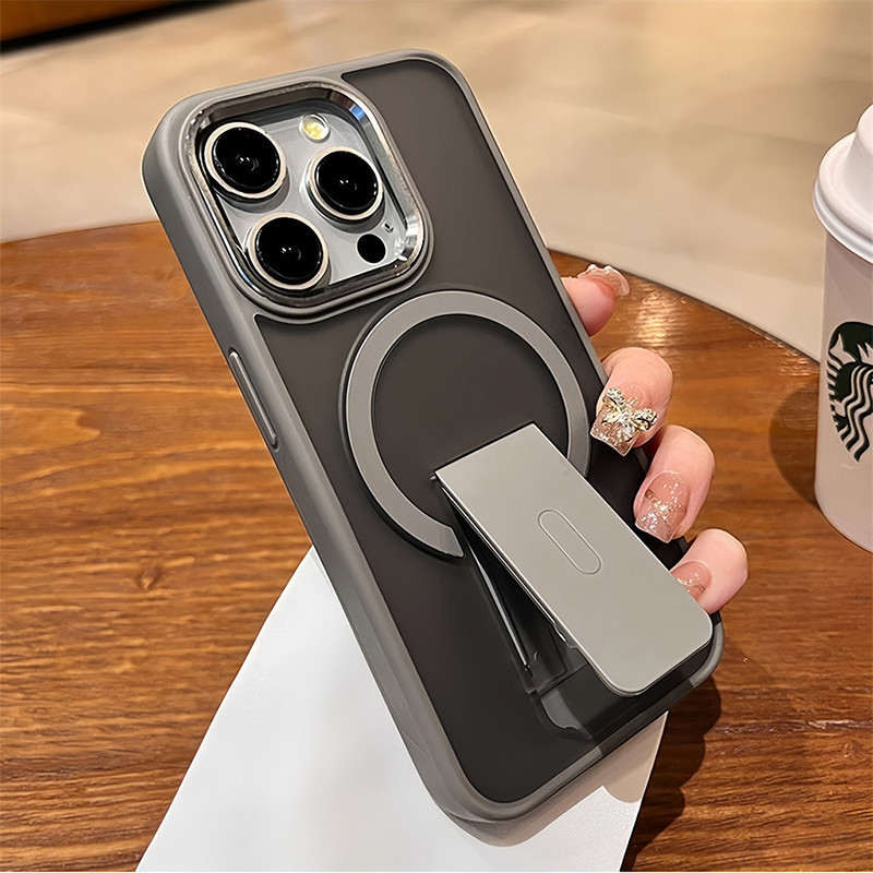 Luxury Metal Lens Flip Bracket Magnetic Phone Case for IPhone 16 15 14 ...