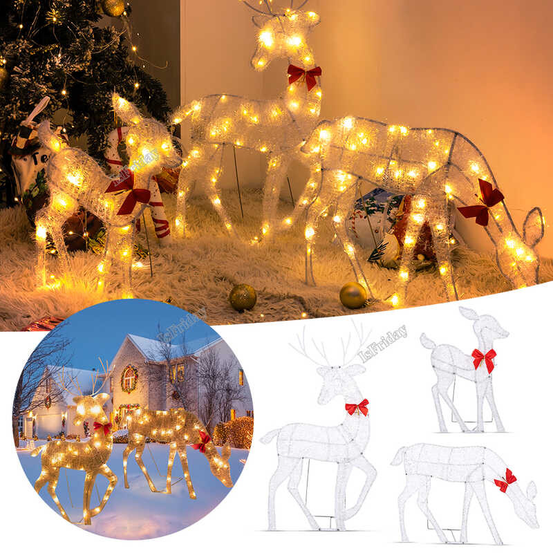 3Pc d Lighted Deer Reindeer Family Lighted Deer Christmas Decor With ...