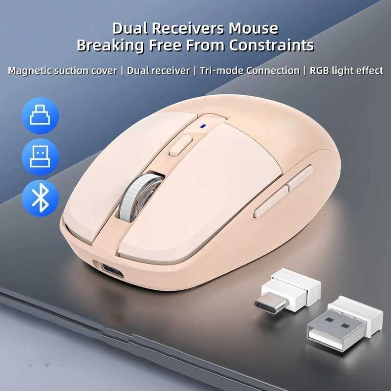 CHUYI Wireless Mouse Dual Receiver Bluetooth Rechargable DPI Adjustable ...