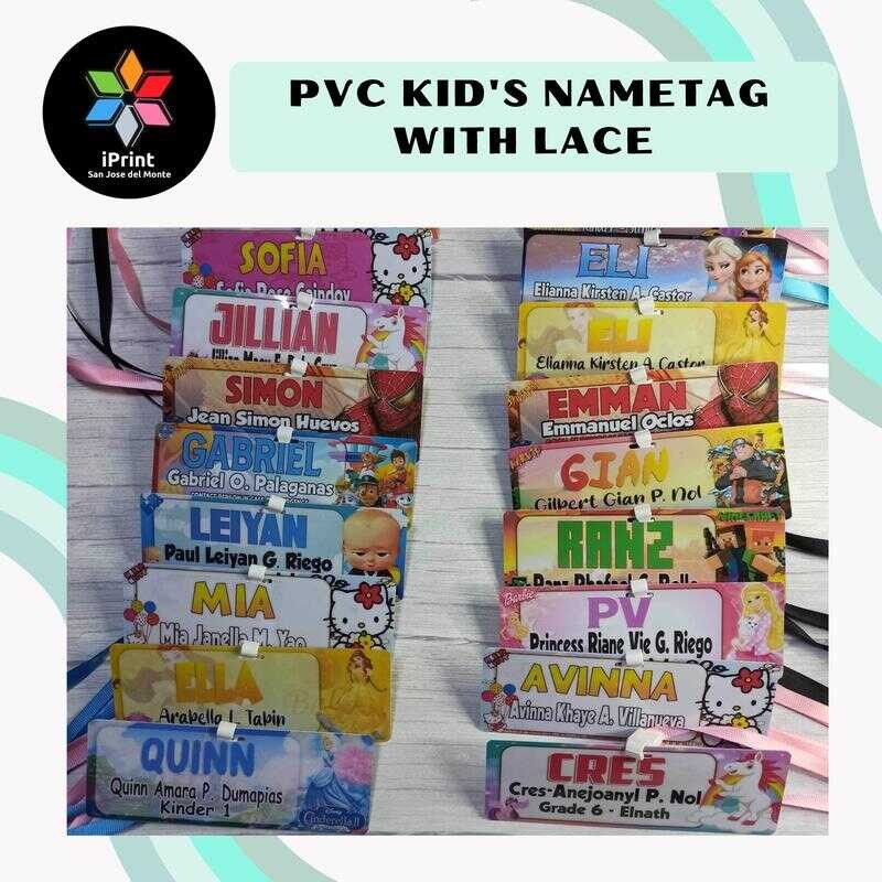 PVC Name Tag Back2back Print With Character Corner Cut ID Lace For Kids ...