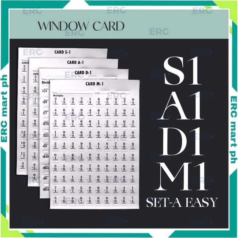 ERC Window Card M1 D1 A1 S1 Level-1 Math Test Reusable Durable Thick ...