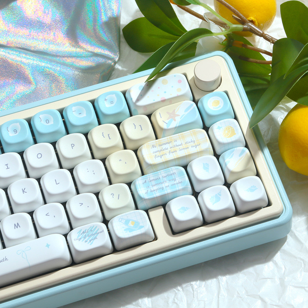 Lemon Summer Keycap MOA Height PBT Heat Sublimation Milk Blue Cute Girl ...