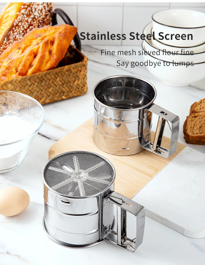 Baking Flour Sifter Stainless Steel Flour Sifter with Handle Mesh ...