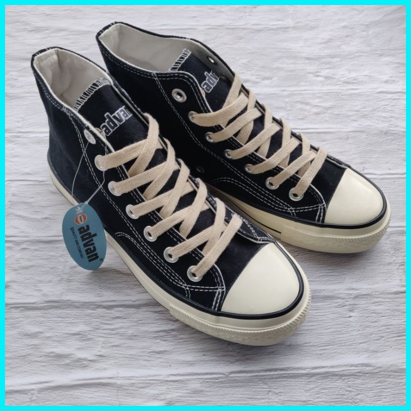 Advan Reborn Hi Top High Cut Black Canvas Sneakers with Beige Lace and ...