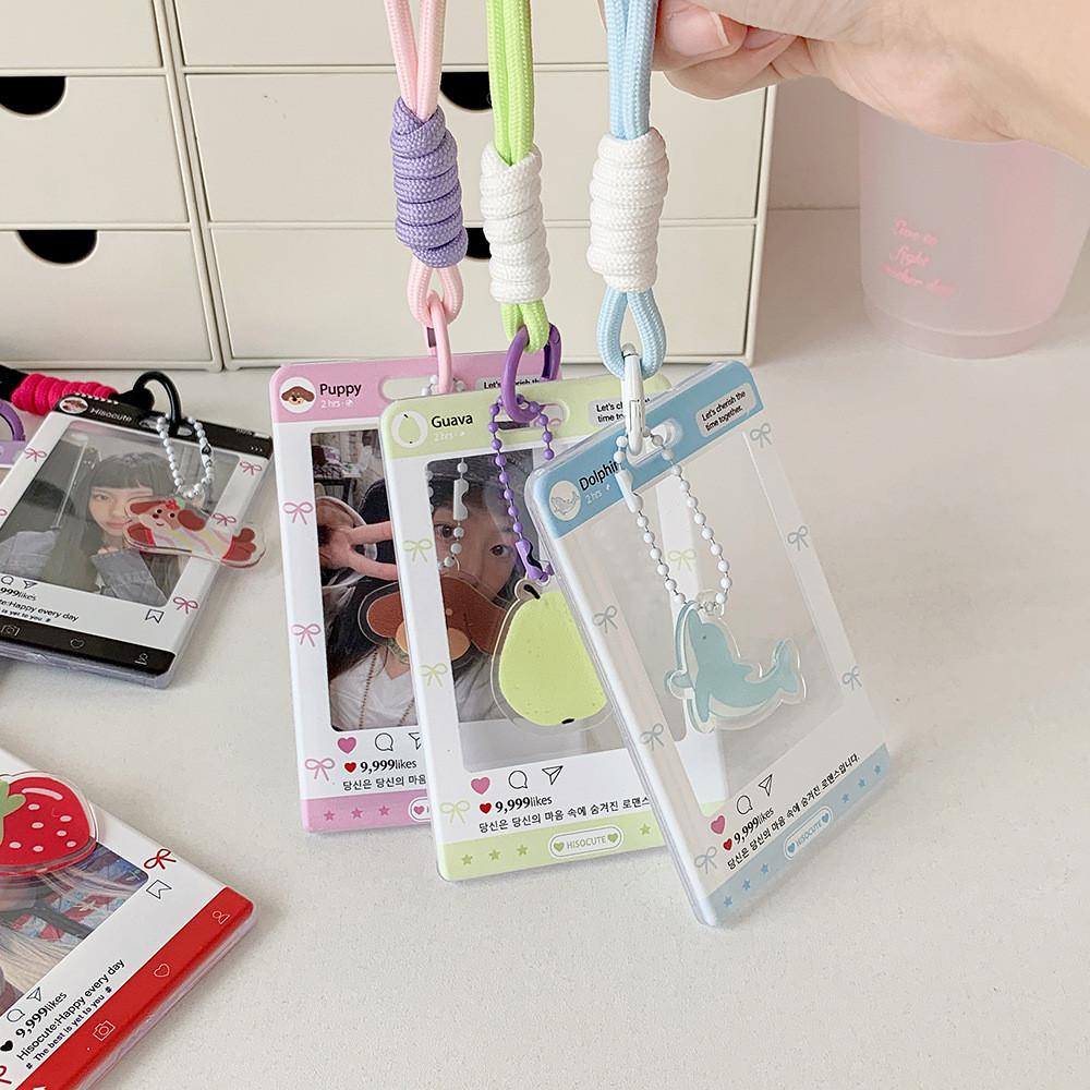 Ins Sliding Cover Key Ring ID Card Holder Pendant Student Name Tag ...