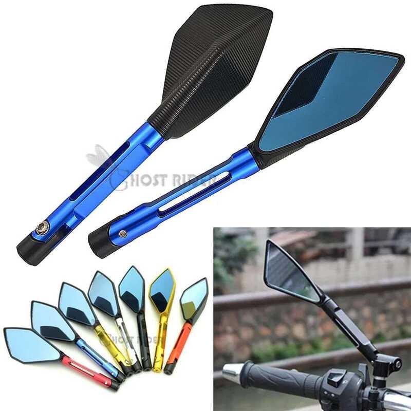 M CNC Aluminum Motorcycle Rear View Mirrors Blue Anti-Glare Mirror For ...