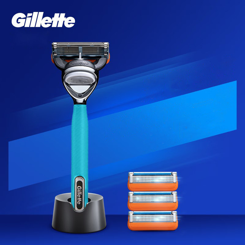Gillette Blue Fusion 5 Razor Set 1 Handle 4 Razor Heads 1 Stand ...