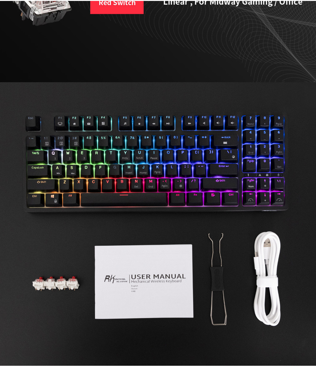 Royal Kludge RK92 Wireless Bluetooth 92 Key Three Mode Hotswap RGB ...