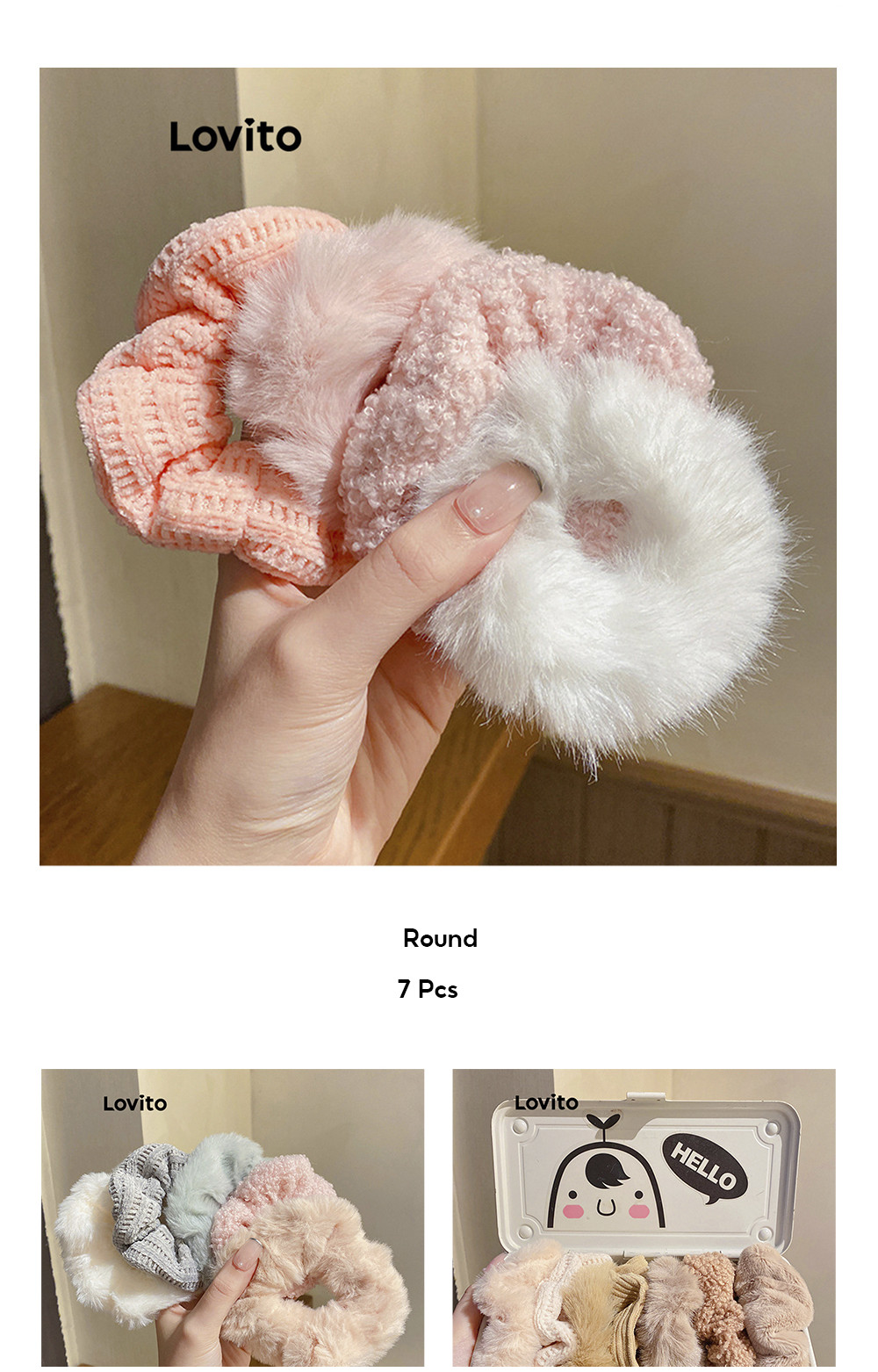 Lovito Women Casual Plain Faux Fur Pattern Round Seven Piece Furry Of ...