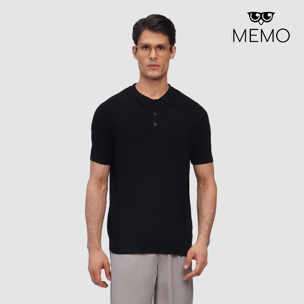Memo Textured Flat Knit Polo For Men (Black/Sage Green) | Shopee ...