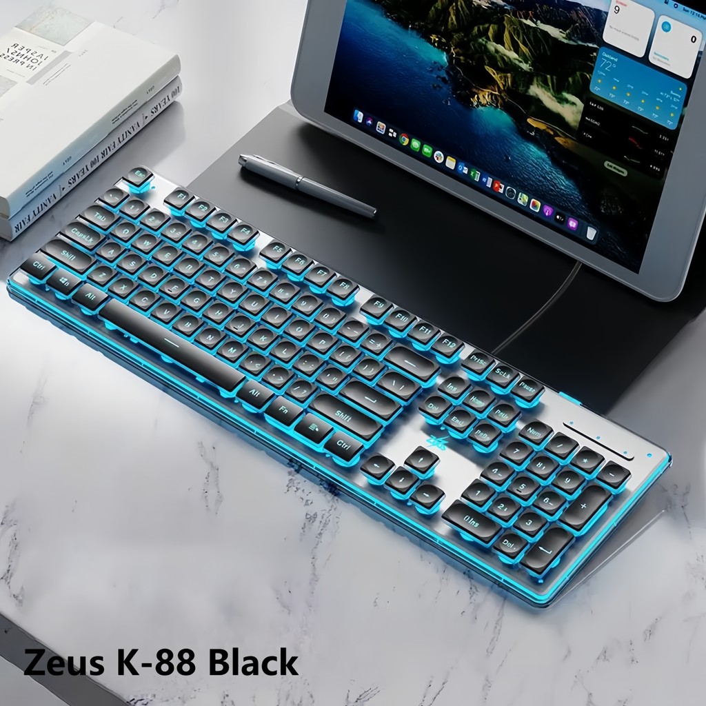 Zeus K-88 Icy Blue Back Light Wired Gaming Keyboard 104 Keys Silent ...