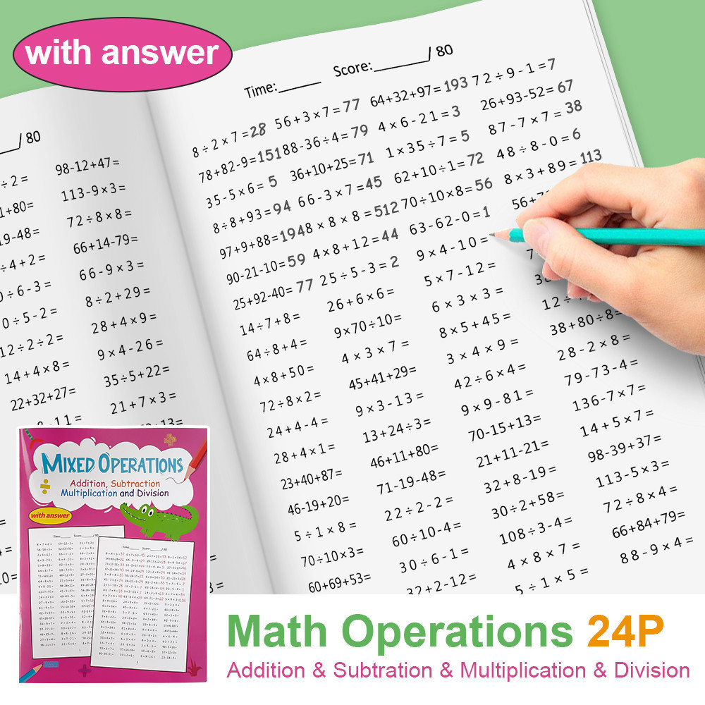 Math Mixed Operations Workbook for Kids Addition Subtraction ...