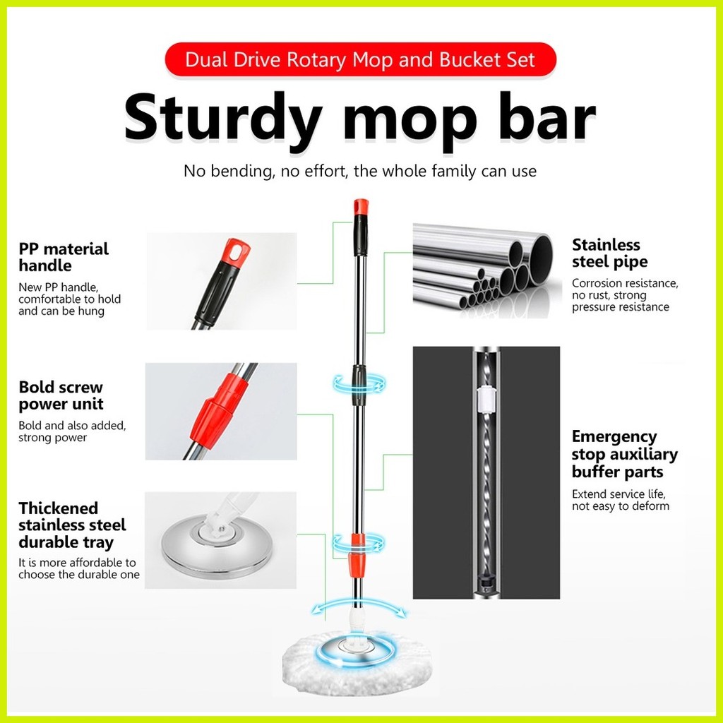 ⚽︎ Stainless Steel Rotary Mop bucket spin mop tornado 360° Wet and Dry ...