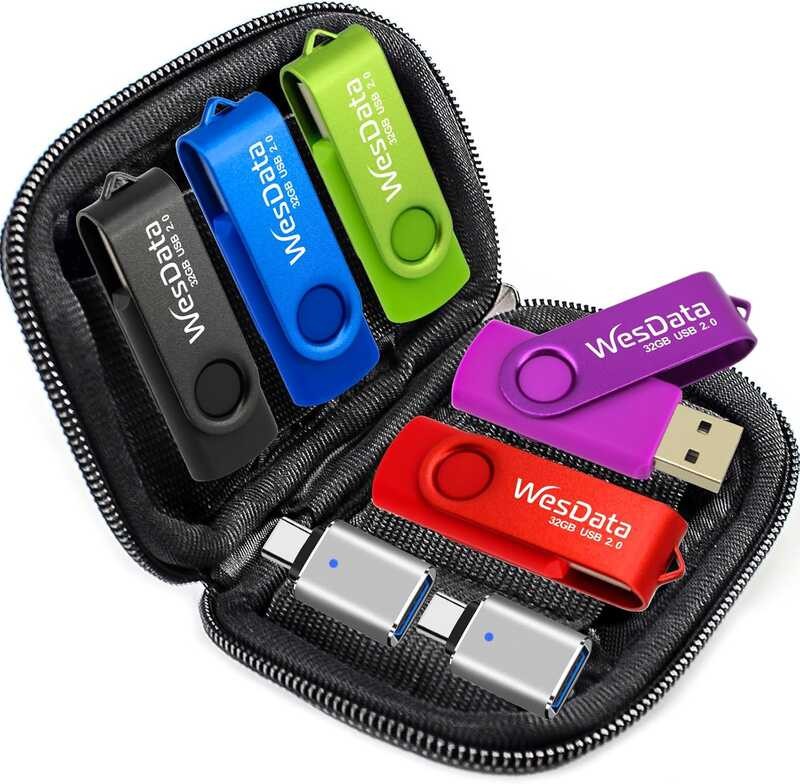 64GB WesData 5 Flash Drive 2 Pack USB Adapters in a Case, Thumb Drives ...