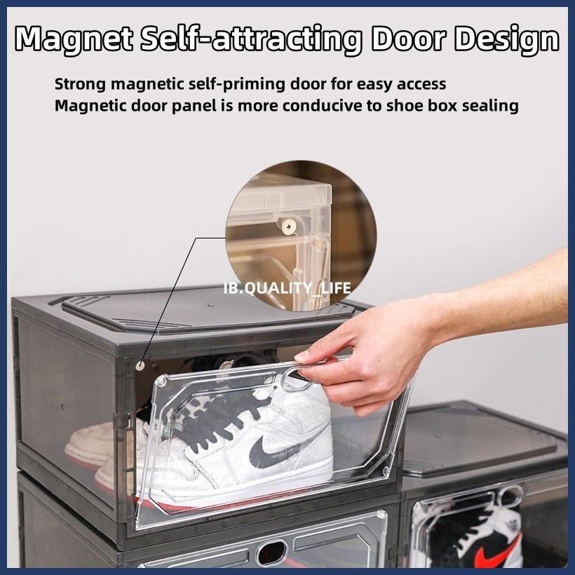 ⇨ COD Acrylic Shoe Box Magnetic Side Drop Shoe Box Foldable Stackable ...