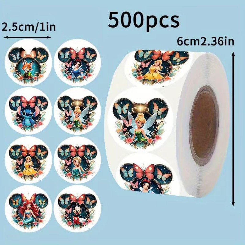 500 Stickers/Roll Cartoon Character Roll Stickers - Stitch, Elsa ...