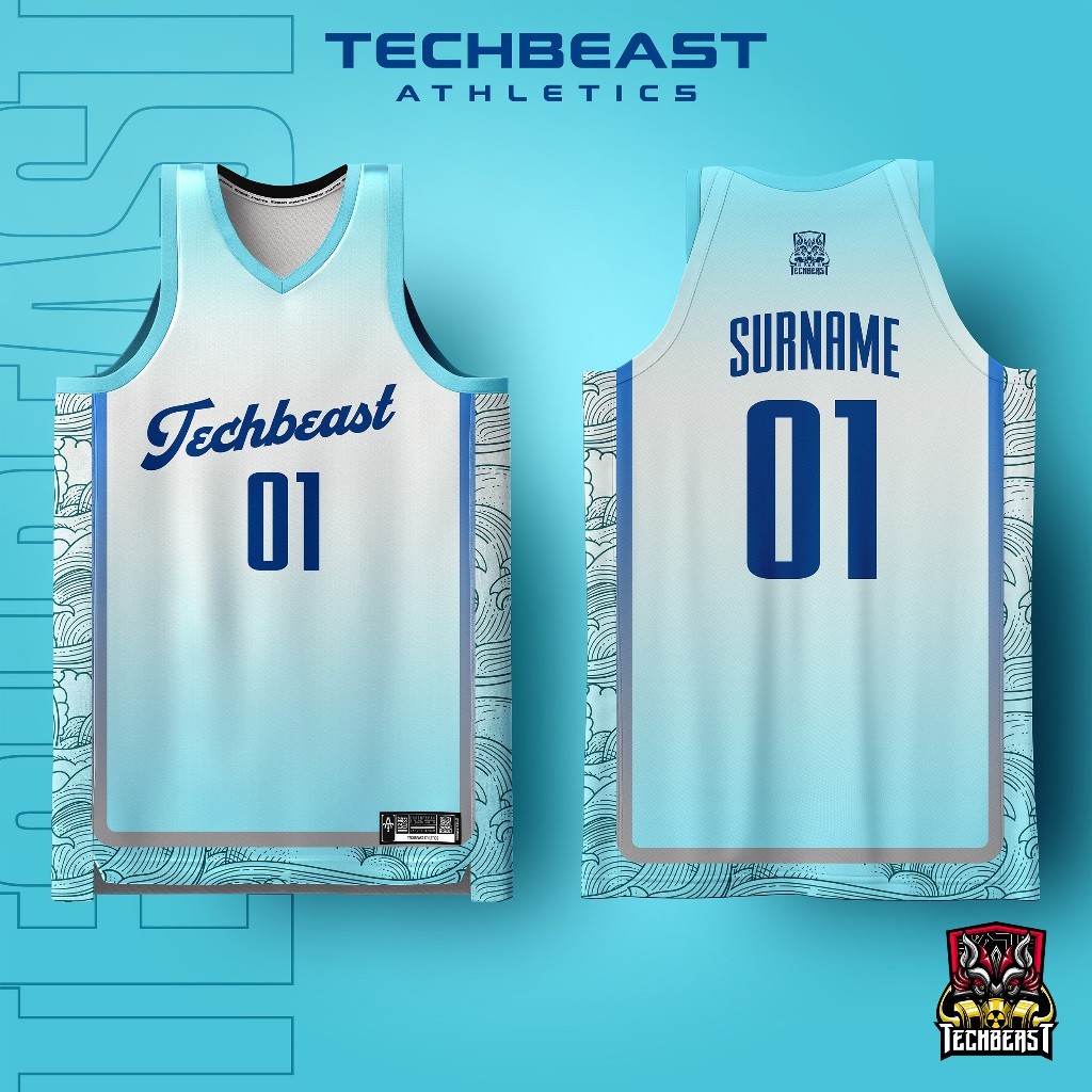 Azure Full Sublimation Basketball Jersey Techbeast ( CUSTOM NAME + NUMBER ) | Shopee Philippines