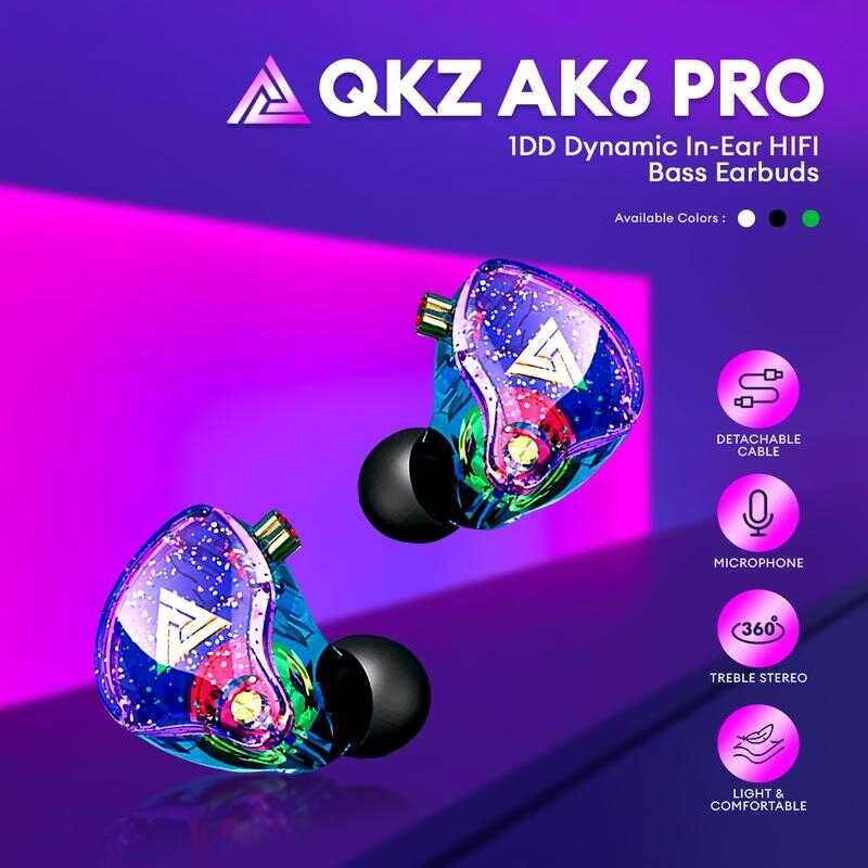 QKZ Ak6 Pro 1Dd Dynamic Earphones HIFI Bass Earbuds In Ear Monitor ...