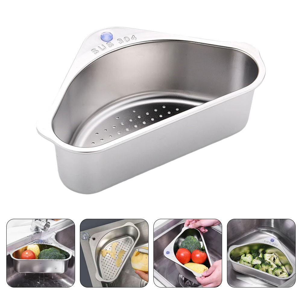 Stainless Steel Triangular Sink Strainer Sink Corner Rack Vegetable ...