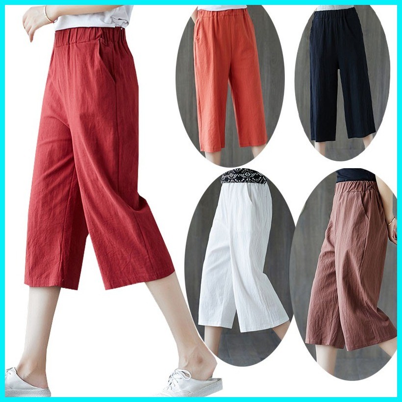 Shorts women knee length Homwear Cotton Casual Loose Wide Leg Straight ...