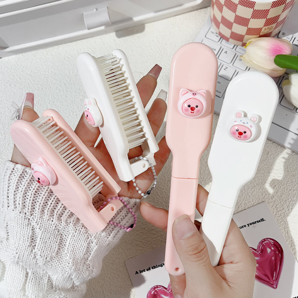 Sweet Cute Pink Loopy Folding Comb - Small Portable Anti-Static Plastic ...