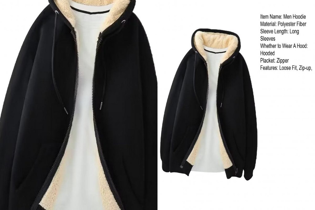 [COD] Men Thickened Sweatshirt with Zipper Men Loose Fit Fleece Hoodie ...